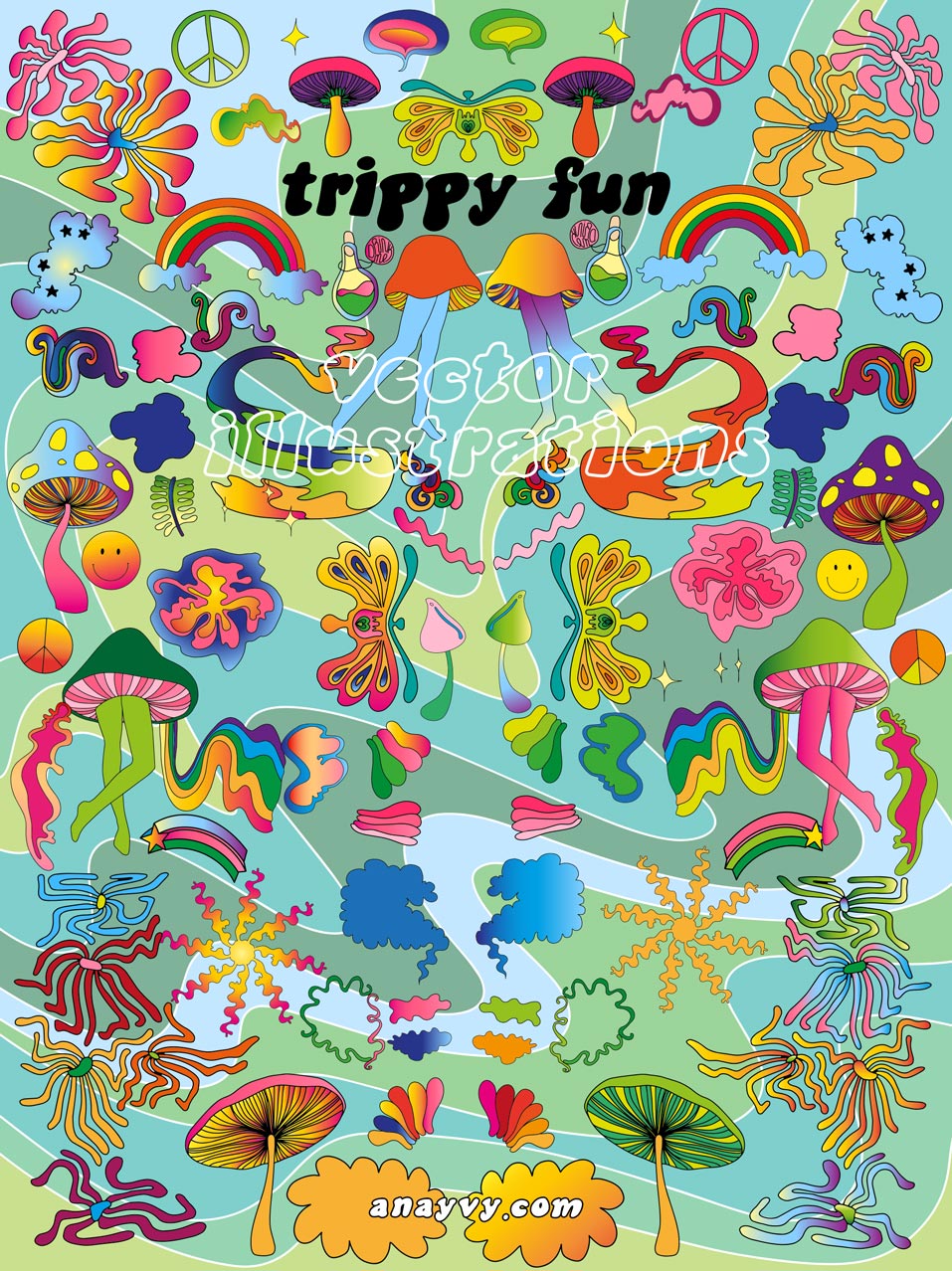 psychedelic 70s flower pattern